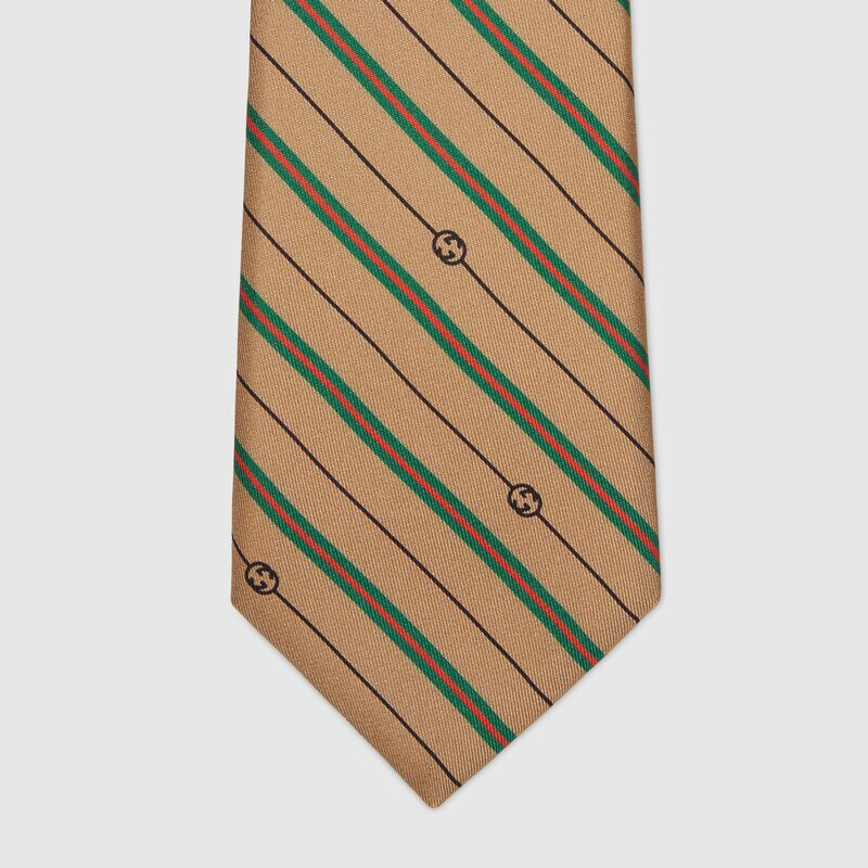 驼色饰互扣式双G印花真丝领带-古驰GUCCI中国官方网站